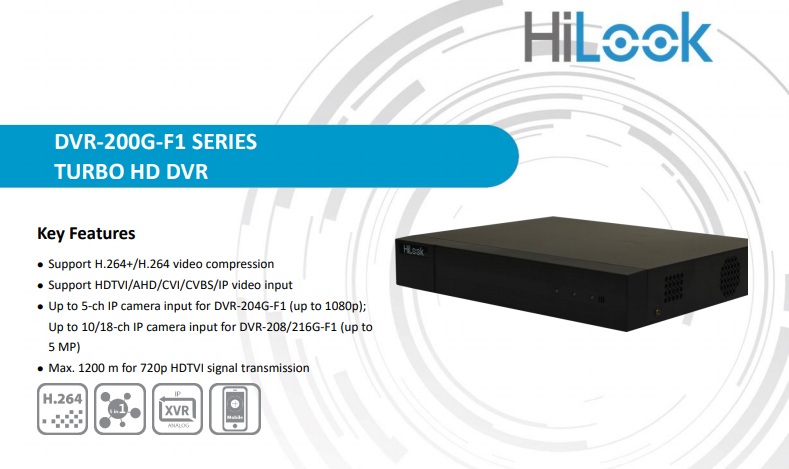 DVR XVR HILOOK 4 Channel 2MP 1080P -204GF1 | Master CCTV Pontianak